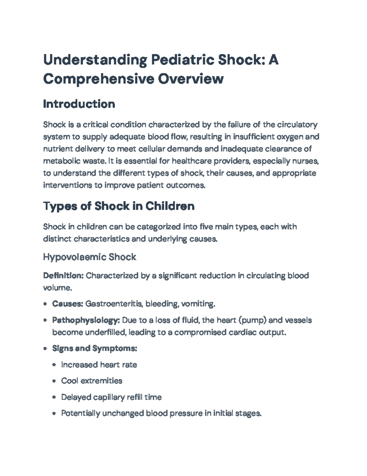 Pathophysiology & Treatment of Hypovolaemia and Shock in Nursing - Studocu