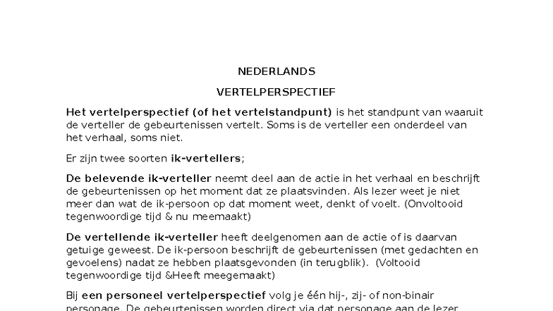 NEDERLANDS VERTELPERSPECTIEF: Soorten en Kenmerken van ...