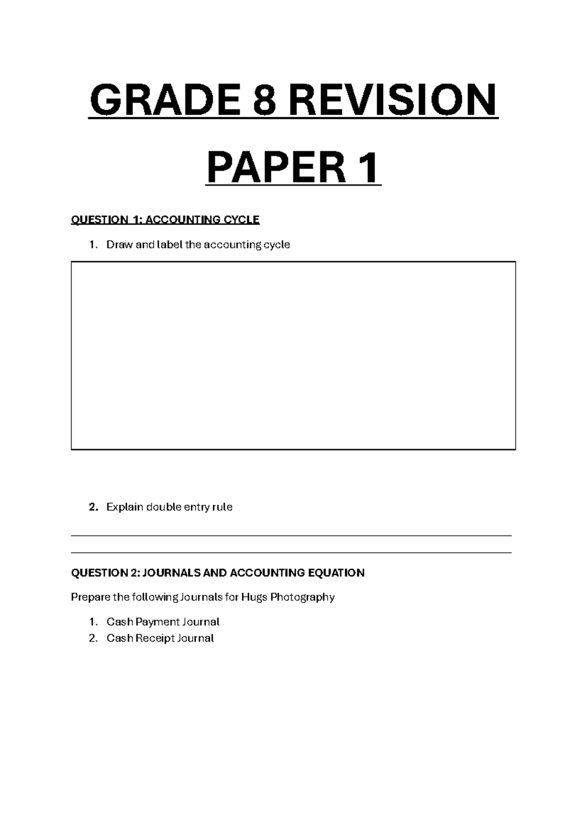 Grade 8 Accounting Revision Paper 1: Cycle, Journals & Trial Balance ...