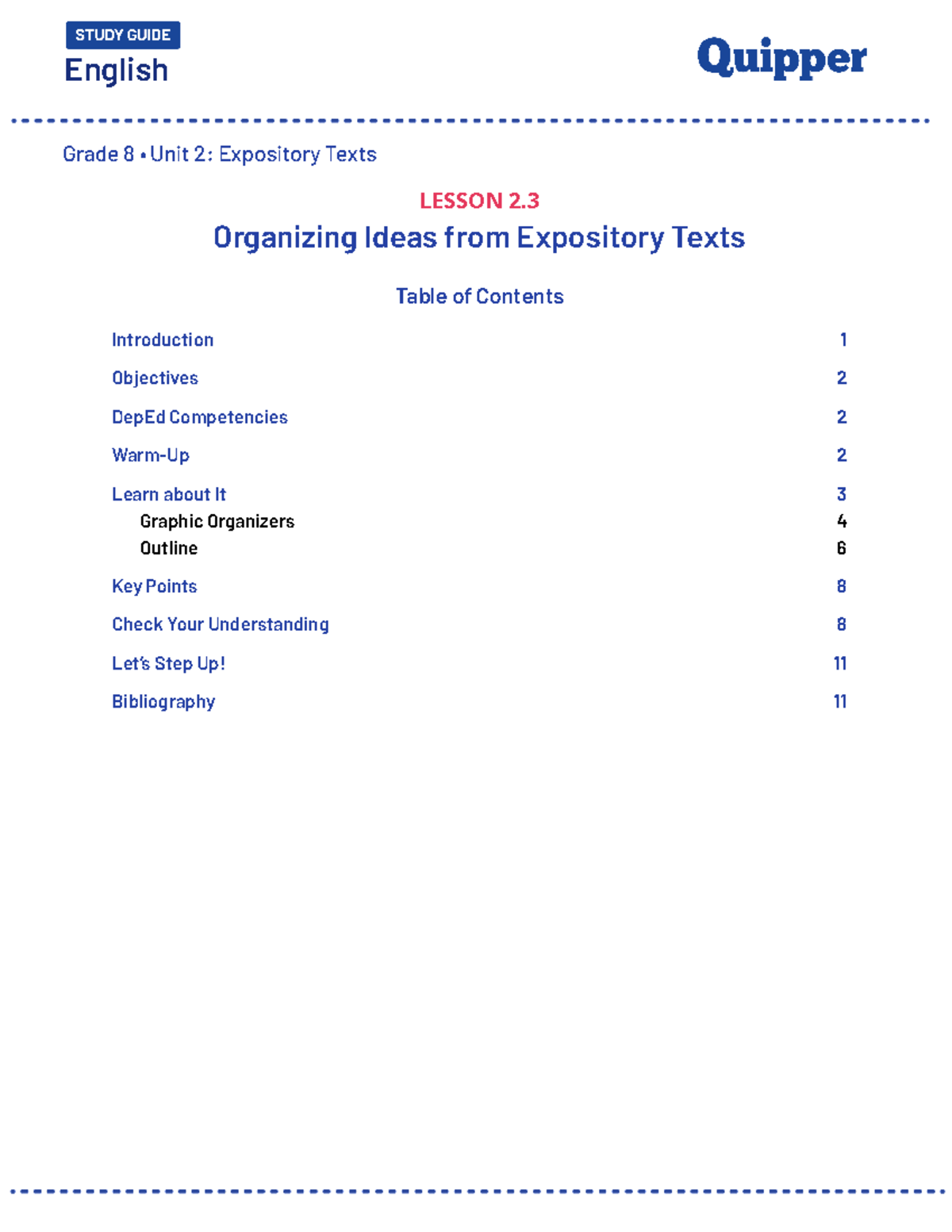 Me-eng-8-L2-Organizing-Ideas-in-Expository-Texts-Unit-2 - Studocu