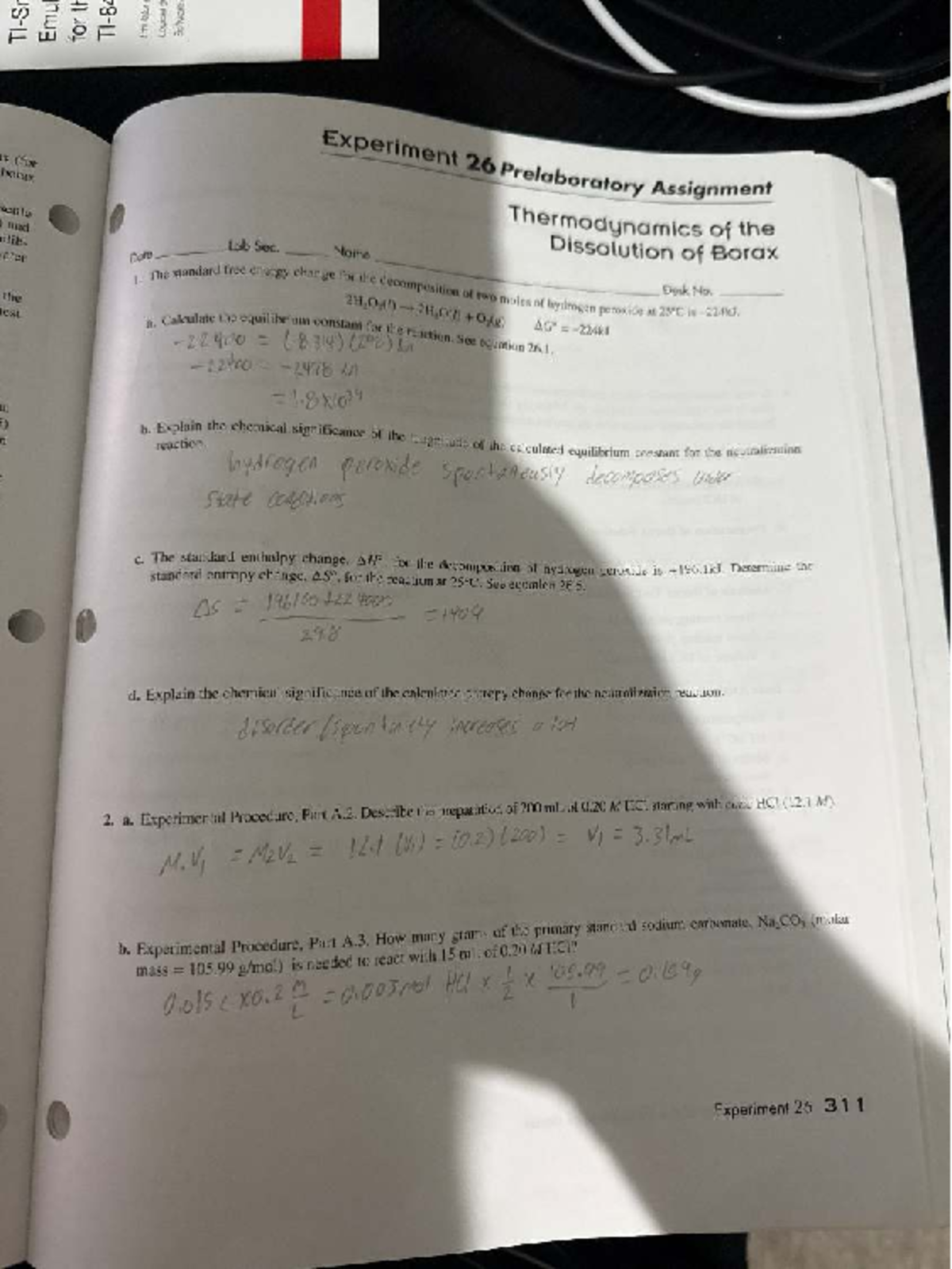 Experiment 26: Prelab Assignment on Thermodynamics of Borax Dissolution ...