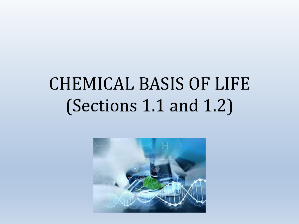 Biochemistry section 1.1 sbi4u - CHEMICAL BASIS OF LIFE (Sections 1 and ...