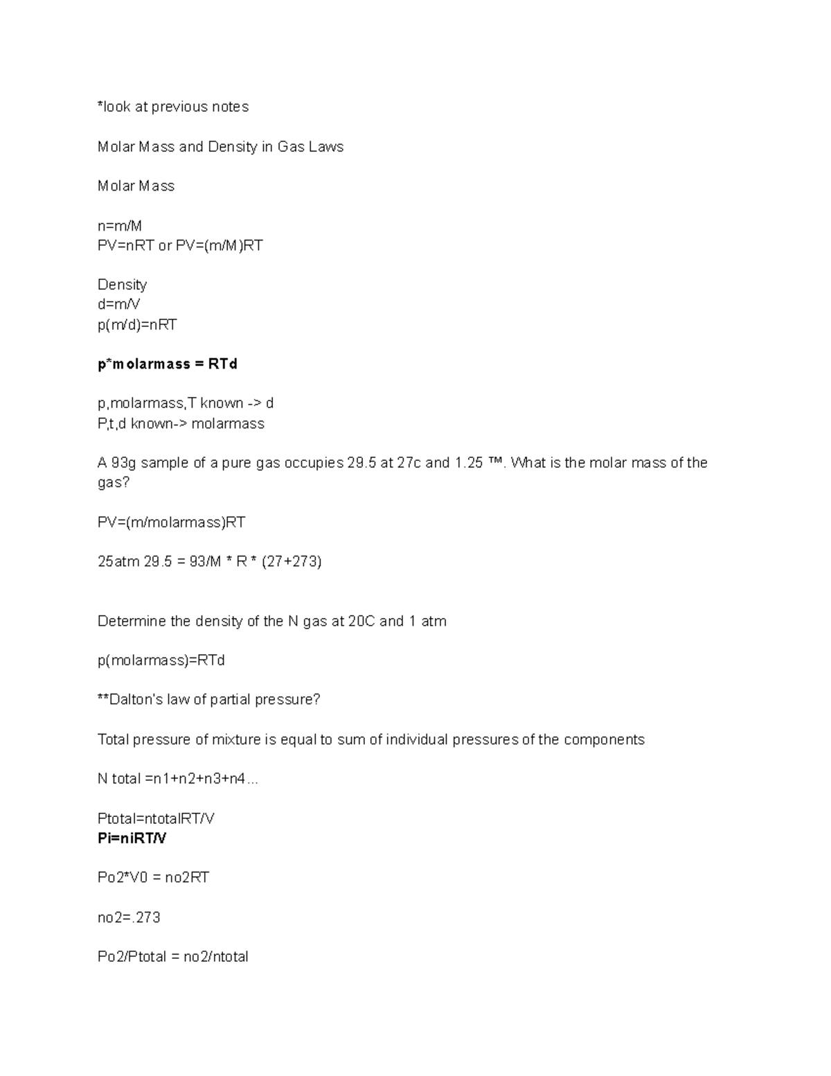CHEM 1081 Ch. 11 Notes: Molar Mass & Density in Gas Laws - Studocu