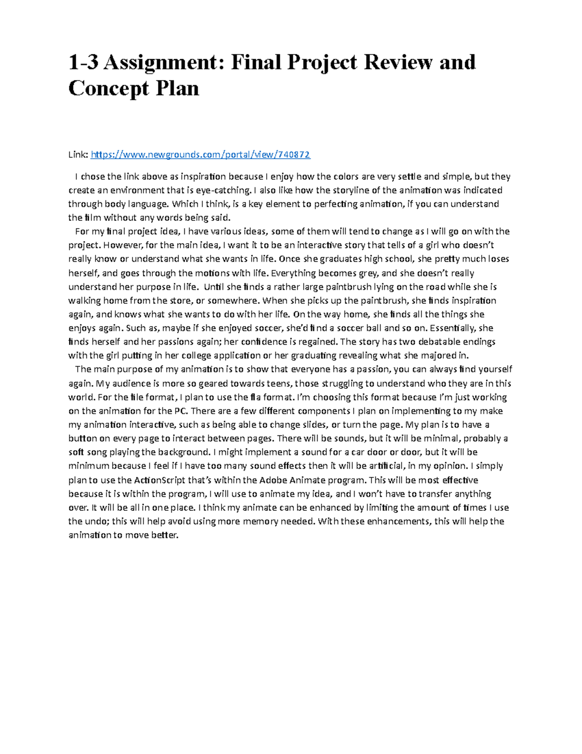 GRA-211 Interactive Animation - 1-3 Assignment: Final Project Review ...