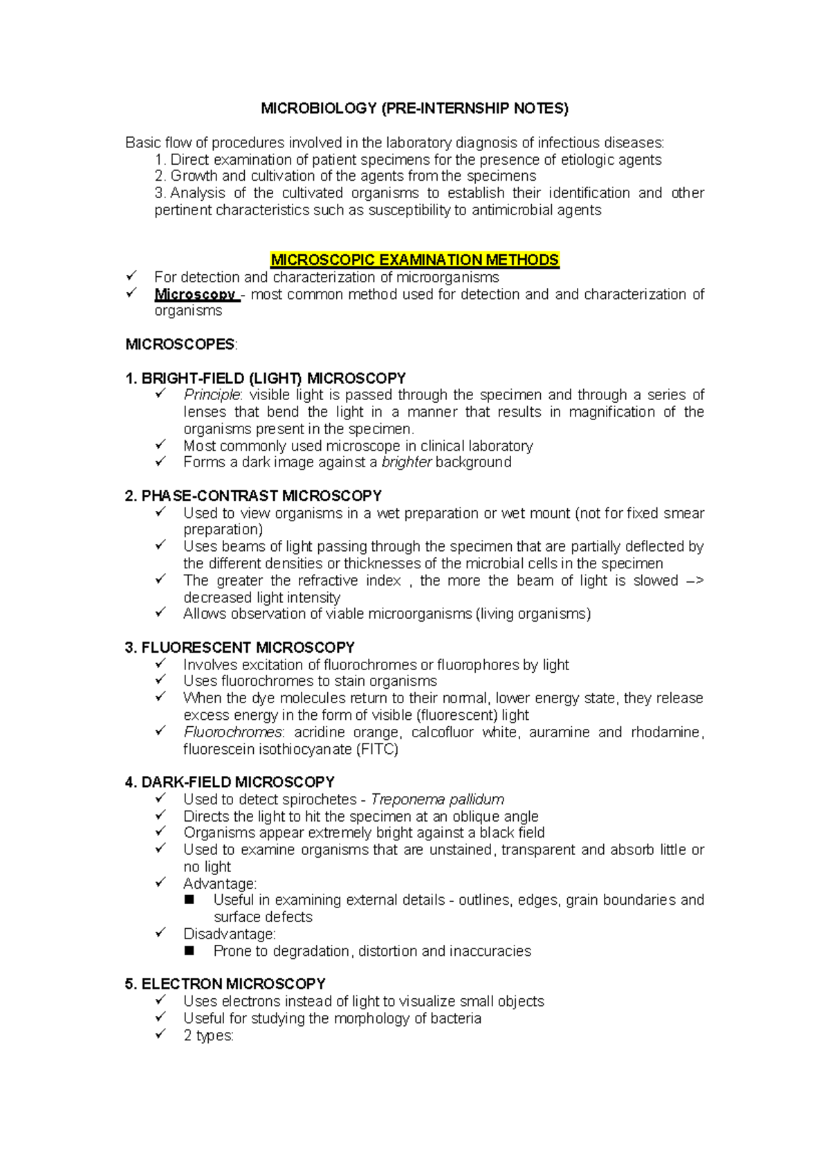 Microbiology Pre-Internship Study Notes: Microscopy & Staining ...