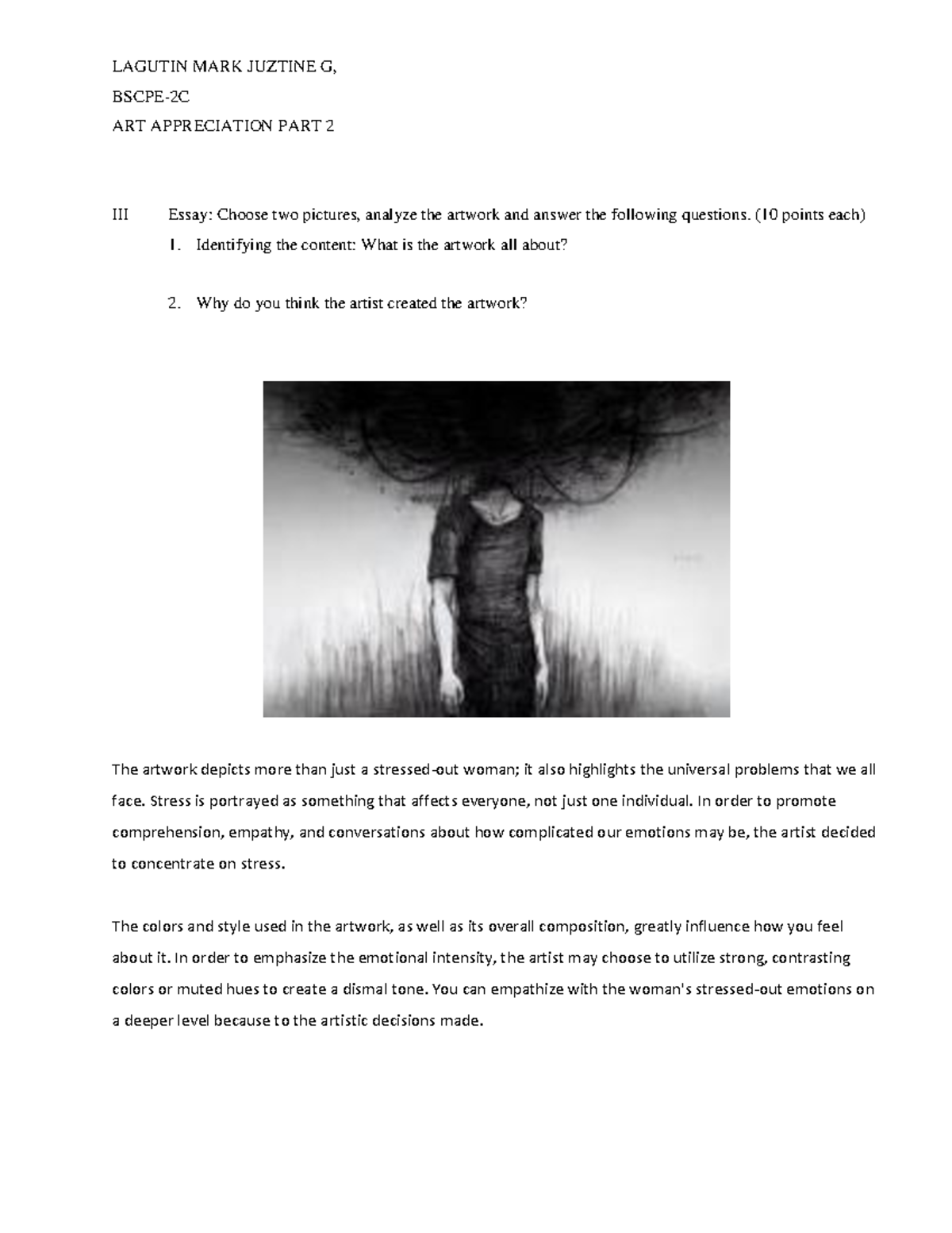 ART Appreciation Midterm EXAM PART 2 - LAGUTIN MARK JUZTINE G, BSCPE-2C ...