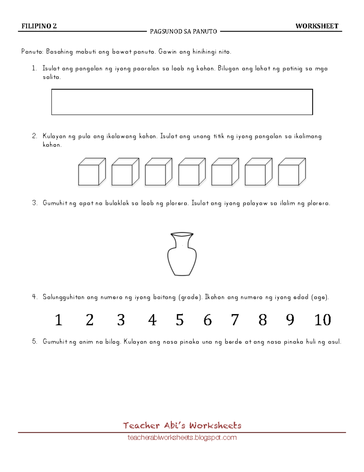 Filipino 2 - Pagsunod sa panuto - 1 (1) - ! Teacher Abi’s Worksheets ...