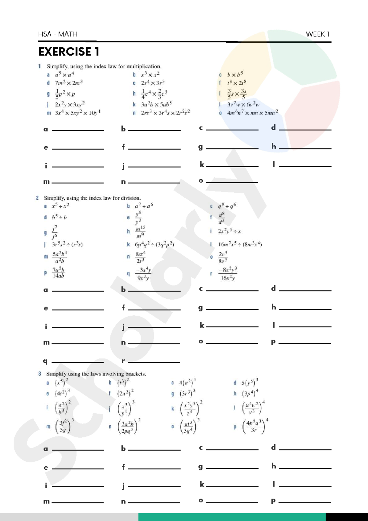 HSA - MATH WEEK 1: Indices and Logarithms Exercises - Studocu