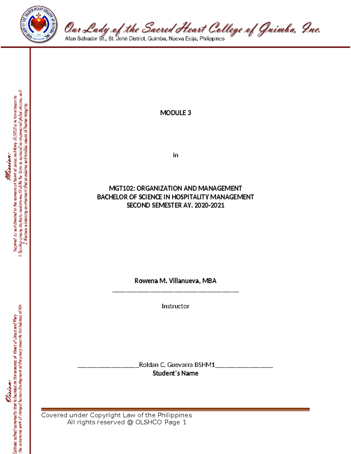 Module 3 BSHM1: Management Theories, Functions, and Roles in MGT10 2 ...