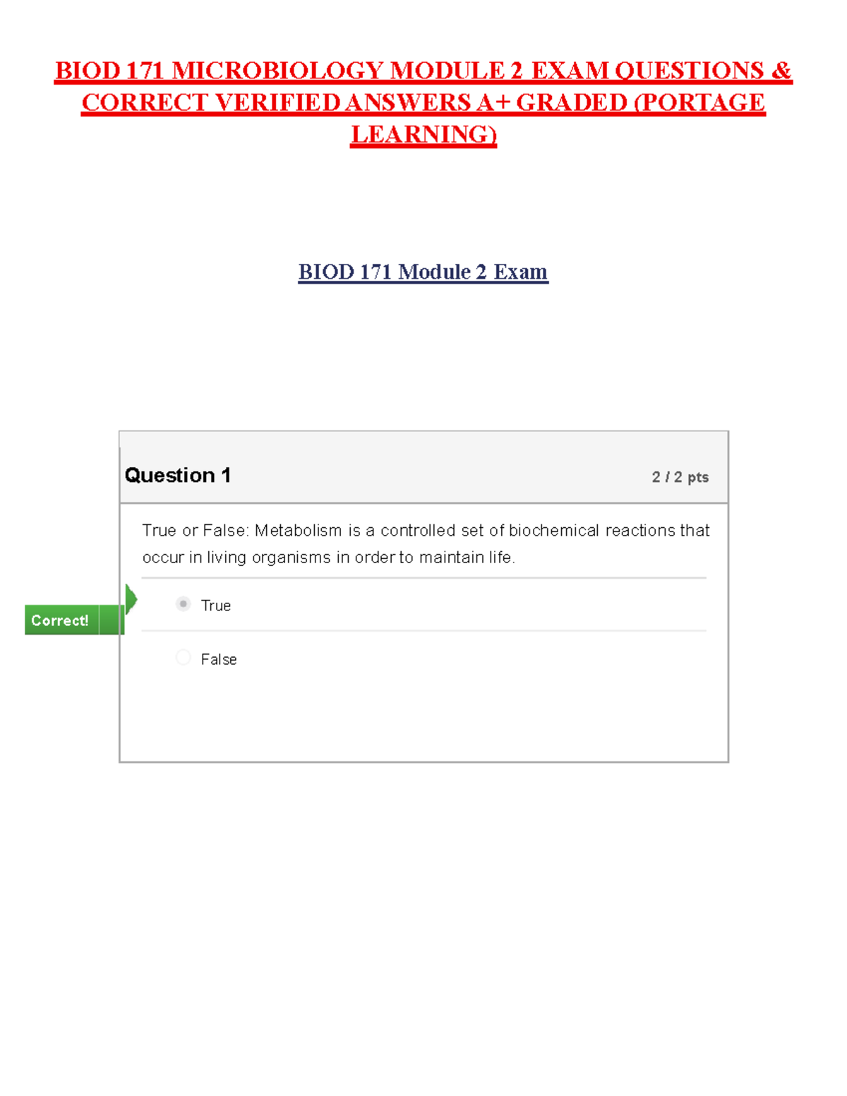 BIOD 171 Microbiology Module 2 Exam Questions & Verified Answers - Studocu