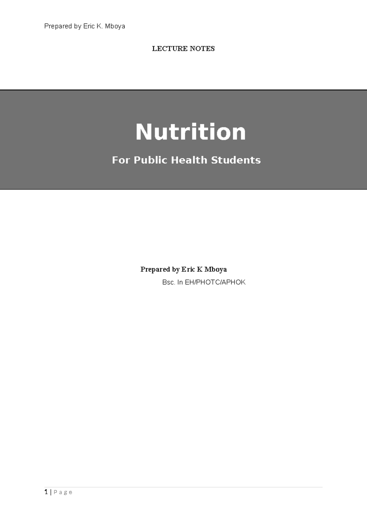 Nutrition for Public Health Students: Lecture Notes (NUTR 101) - Studocu