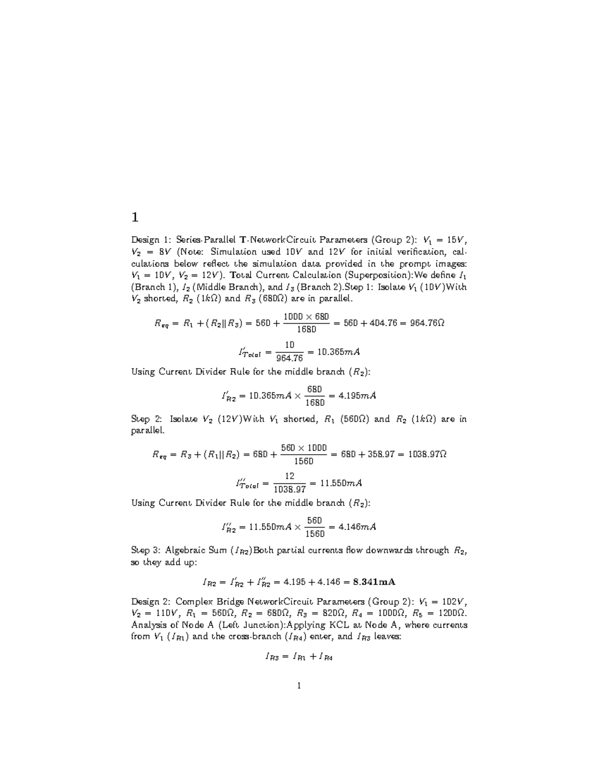 Electric Circuit Theory Report: Design 1 & 2 Analysis (Group 2) - Studocu