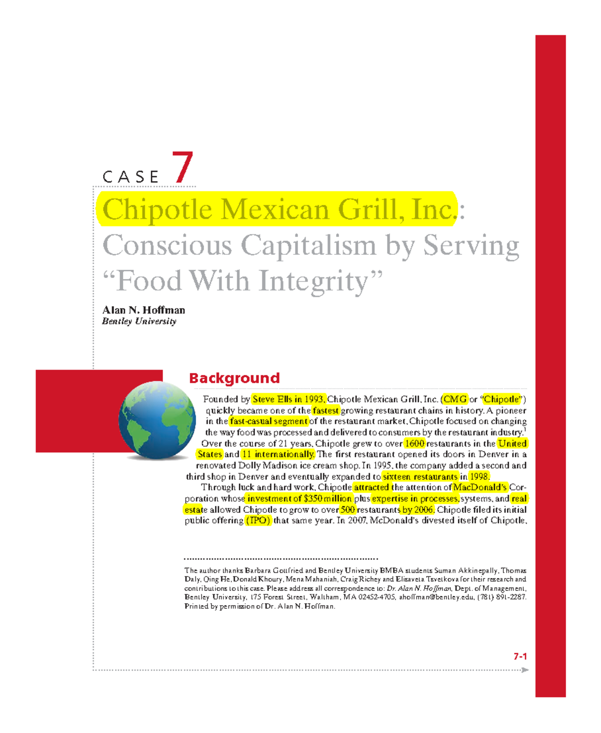 Case-study - chipotle case study - CASE 7 Alan N. Hoffman Bentley University Background Founded ...