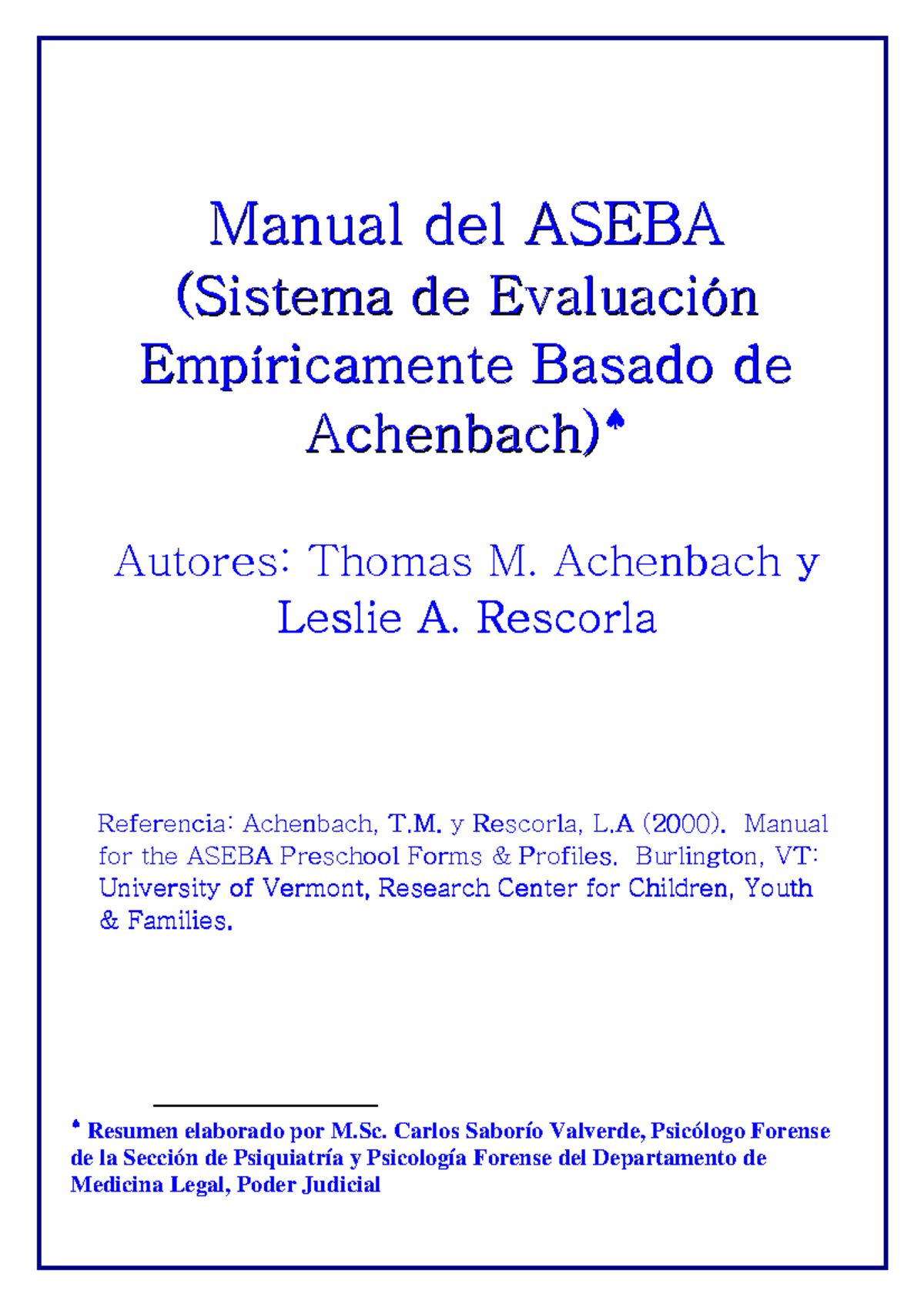 Guía de Interpretación del Achenbach para Formularios ASEBA - Studocu