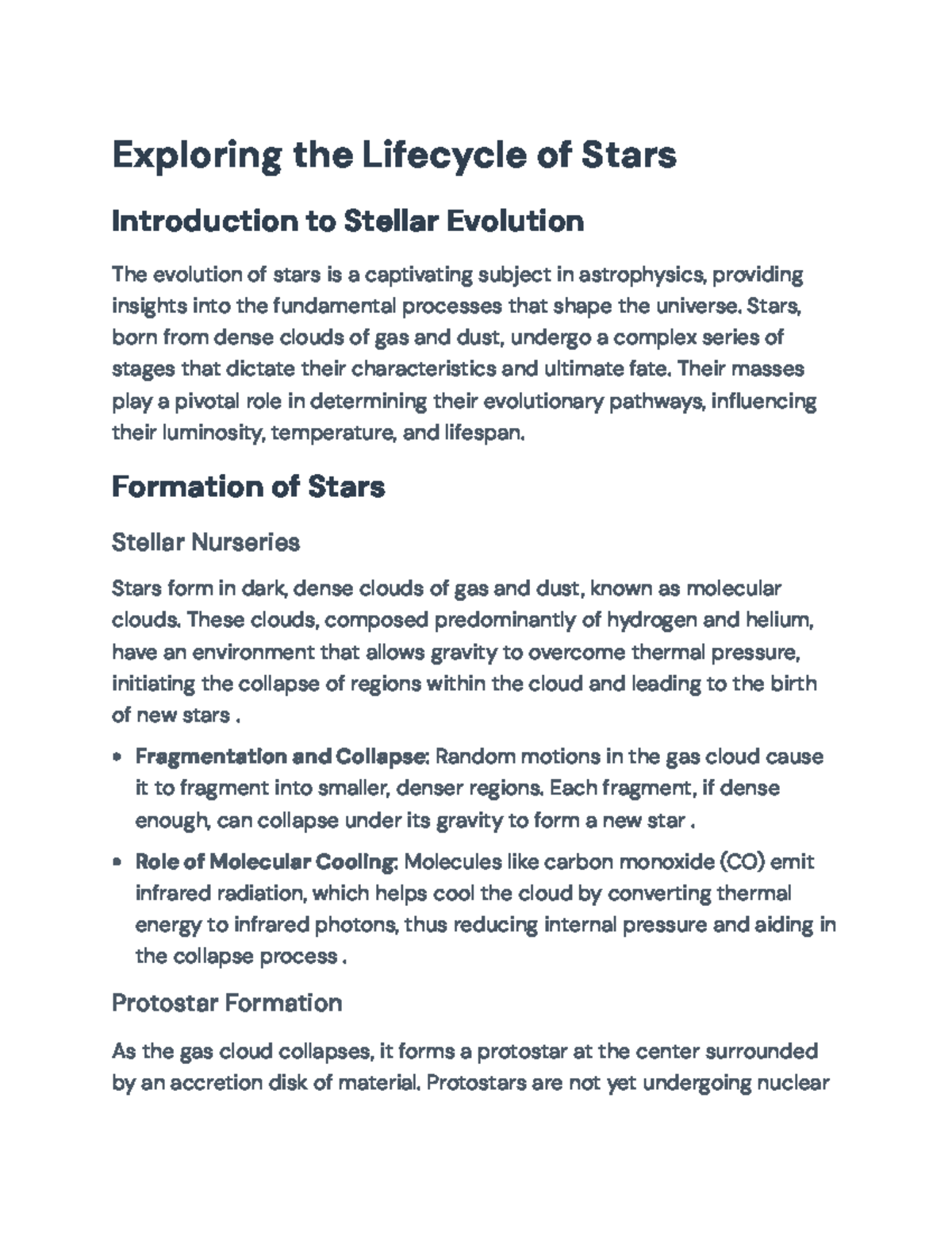 Stellar Evolution: Lifecycle of Stars in Astrophysics (AST101) - Studocu