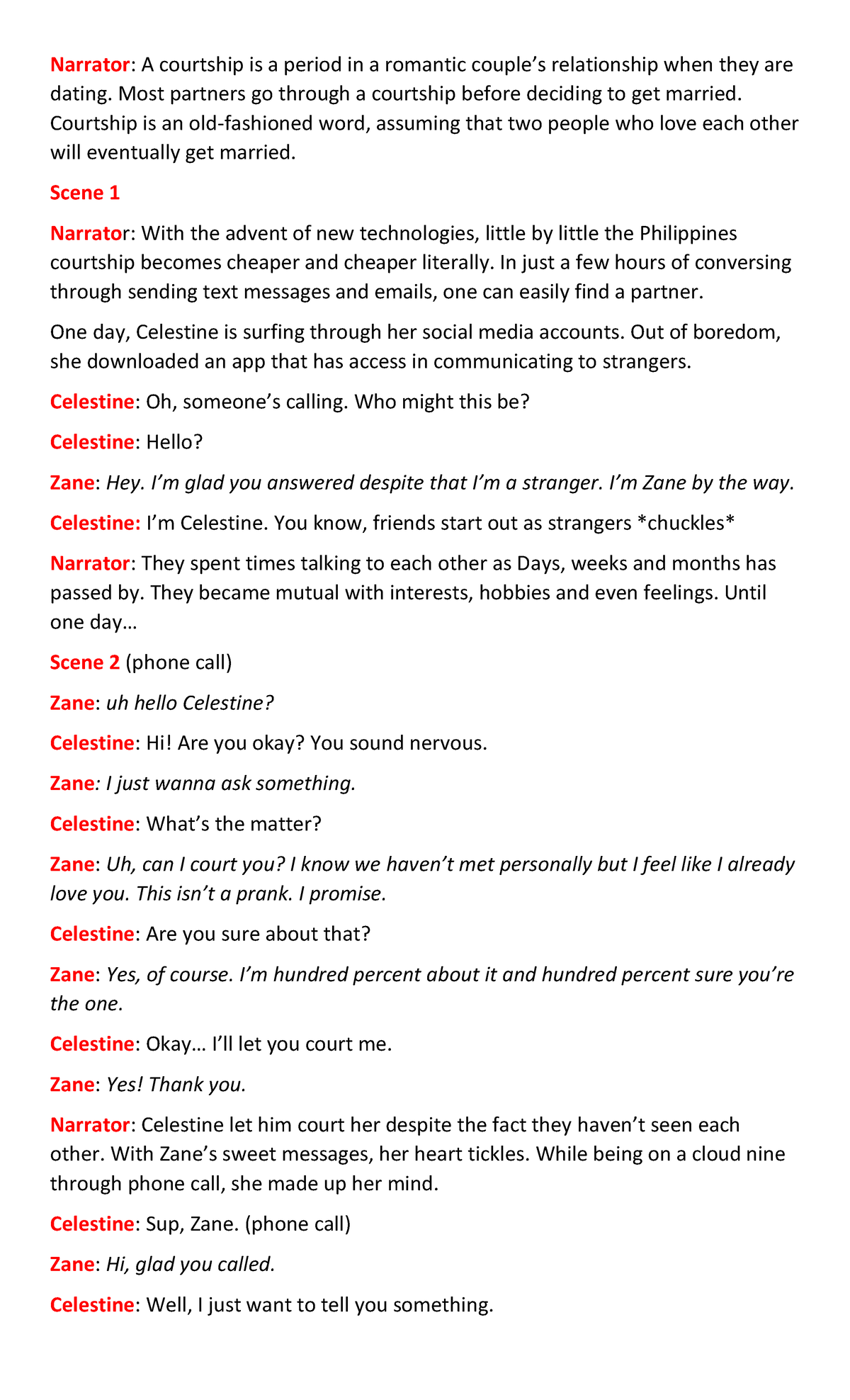 Mapeh-script - Script - Narrator: A courtship is a period in a romantic ...