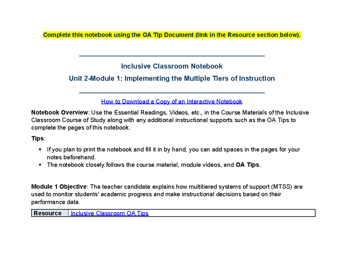 D152 Module 1-Notebook - Complete this notebook using the OA Tip ...