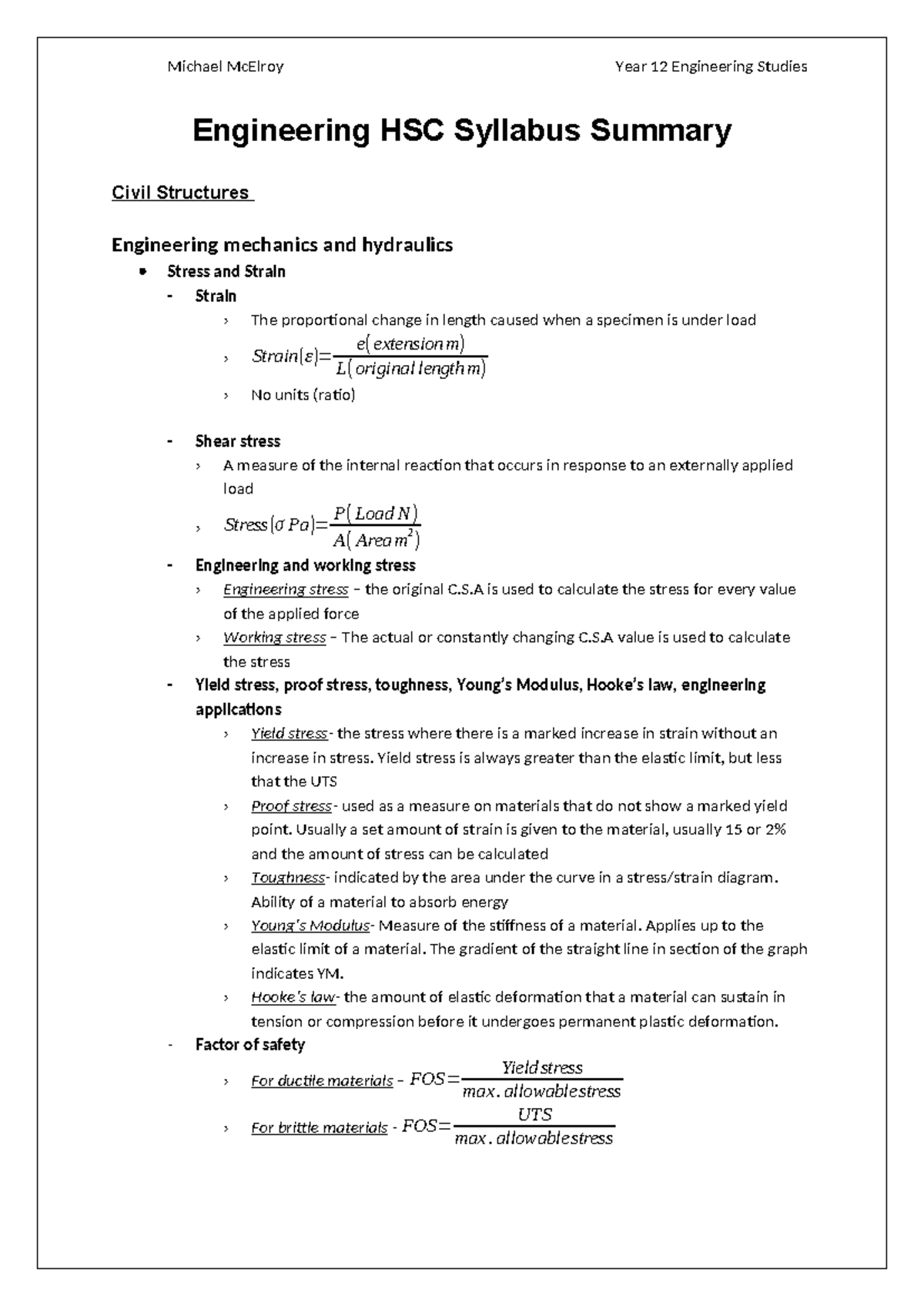 Year 12 Engineering Studies: Comprehensive HSC Syllabus Summary - Studocu