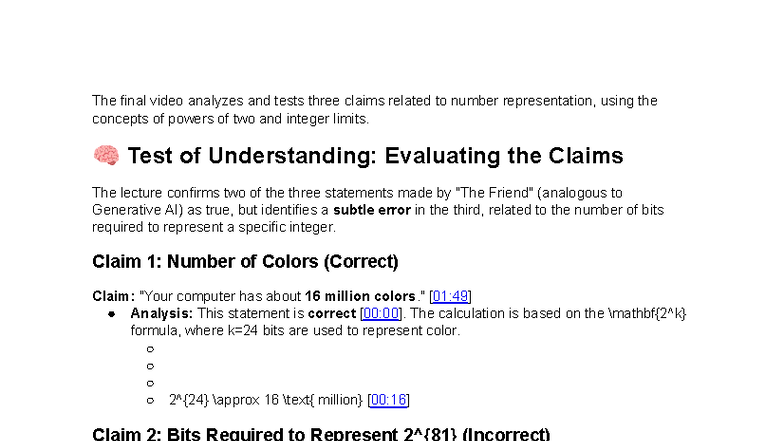 Lec 22: Final Exam Analysis of Number Representation Claims - Studocu