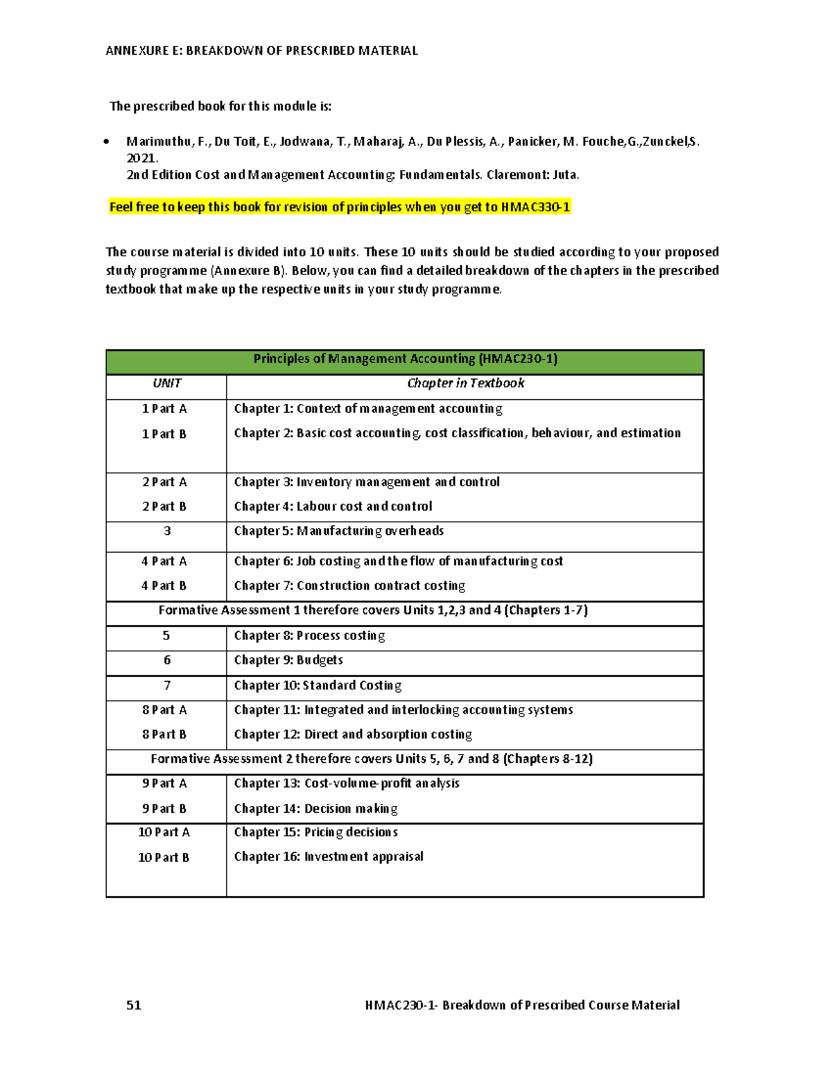 Breakdown of Course Material for HMAC230-1: Detailed Unit Overview ...