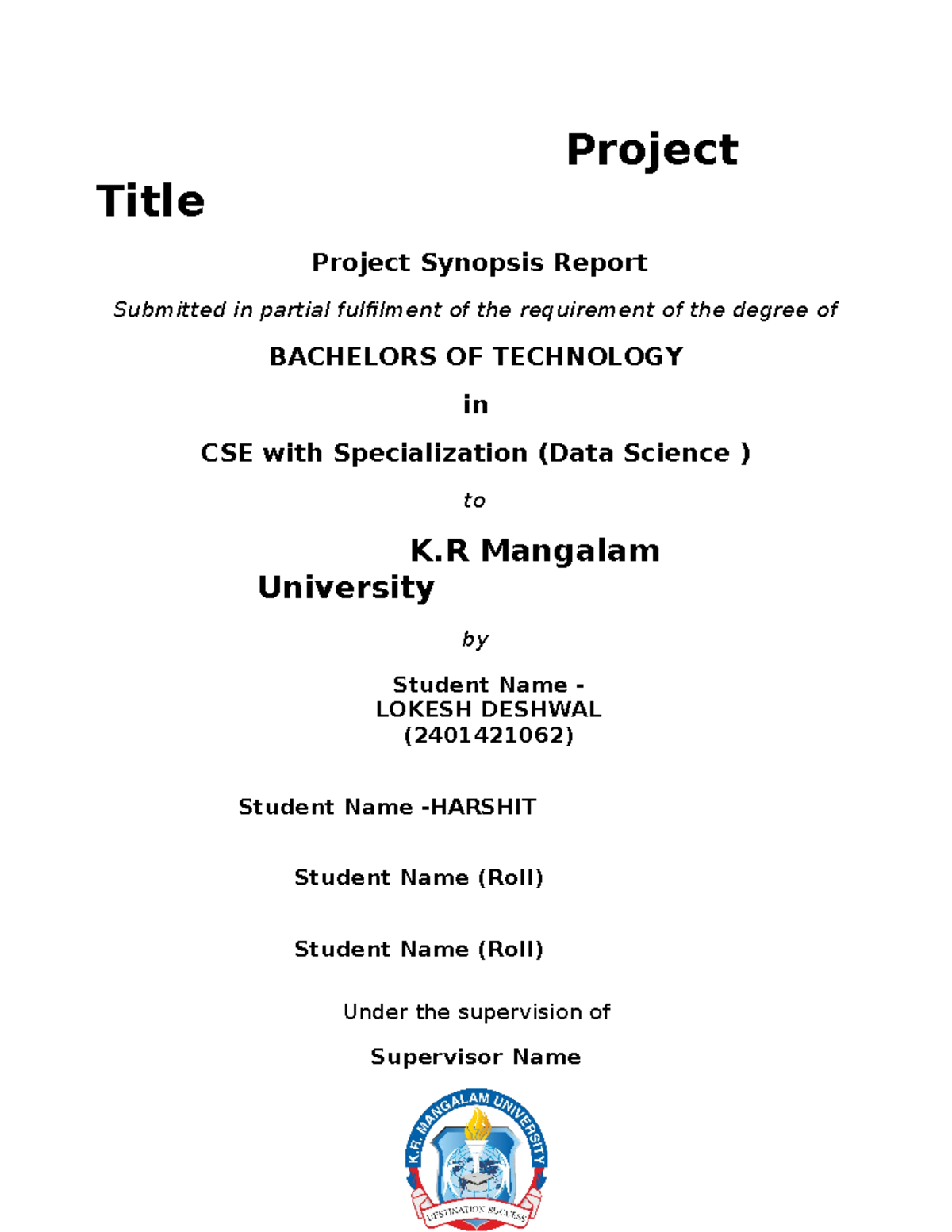 Synopsis Template(lokesh deshwal) (Auto Recovered) - Project Title ...