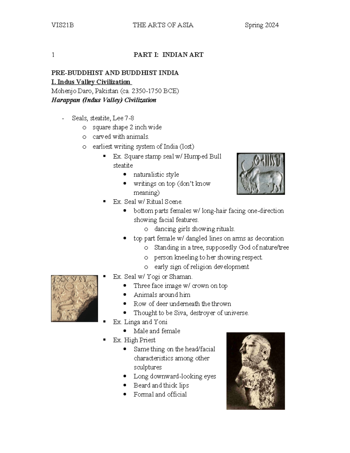 Study Guide 1 Indian Art - 1 PART I: INDIAN ART PRE-BUDDHIST AND ...