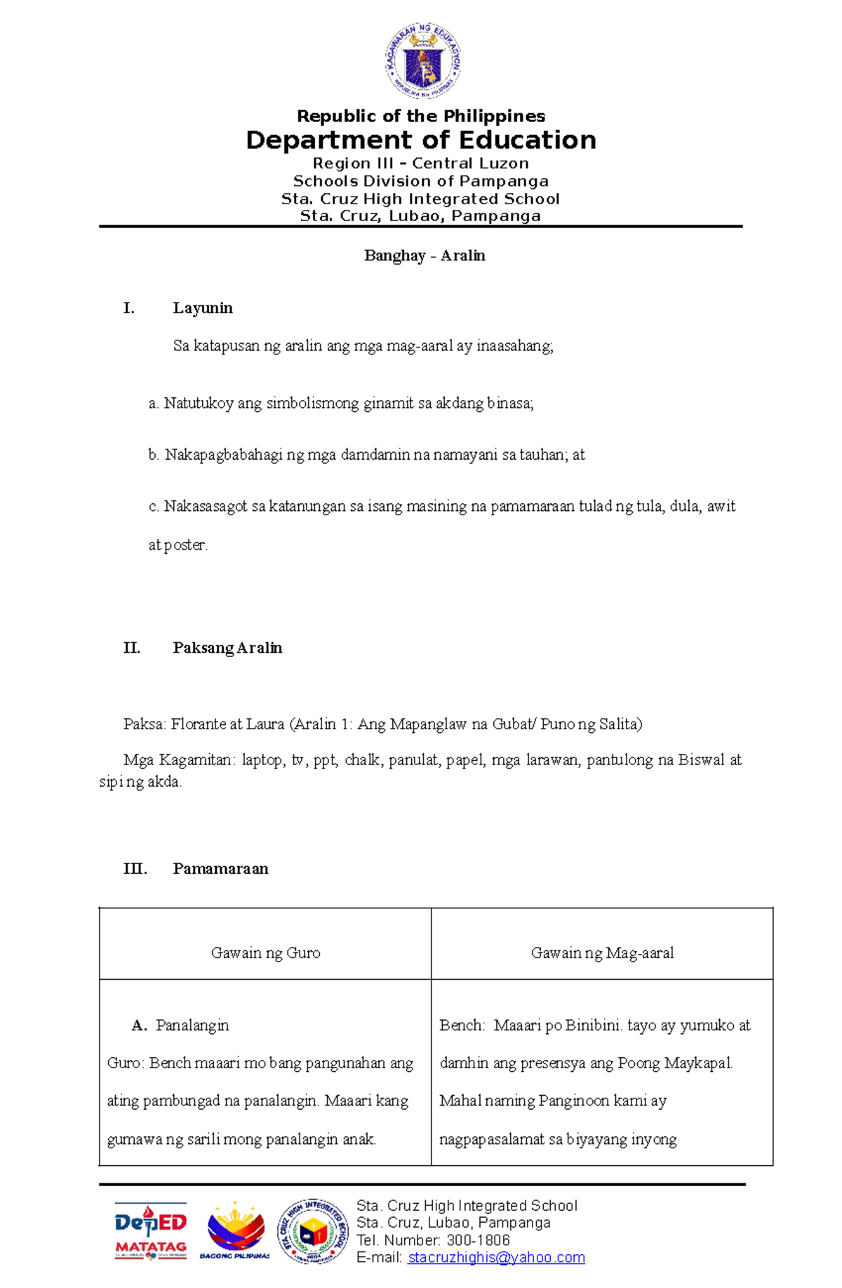Detailed Lesson Plan on Florante at Laura (Aralin 1: Mapanglaw na Gubat ...