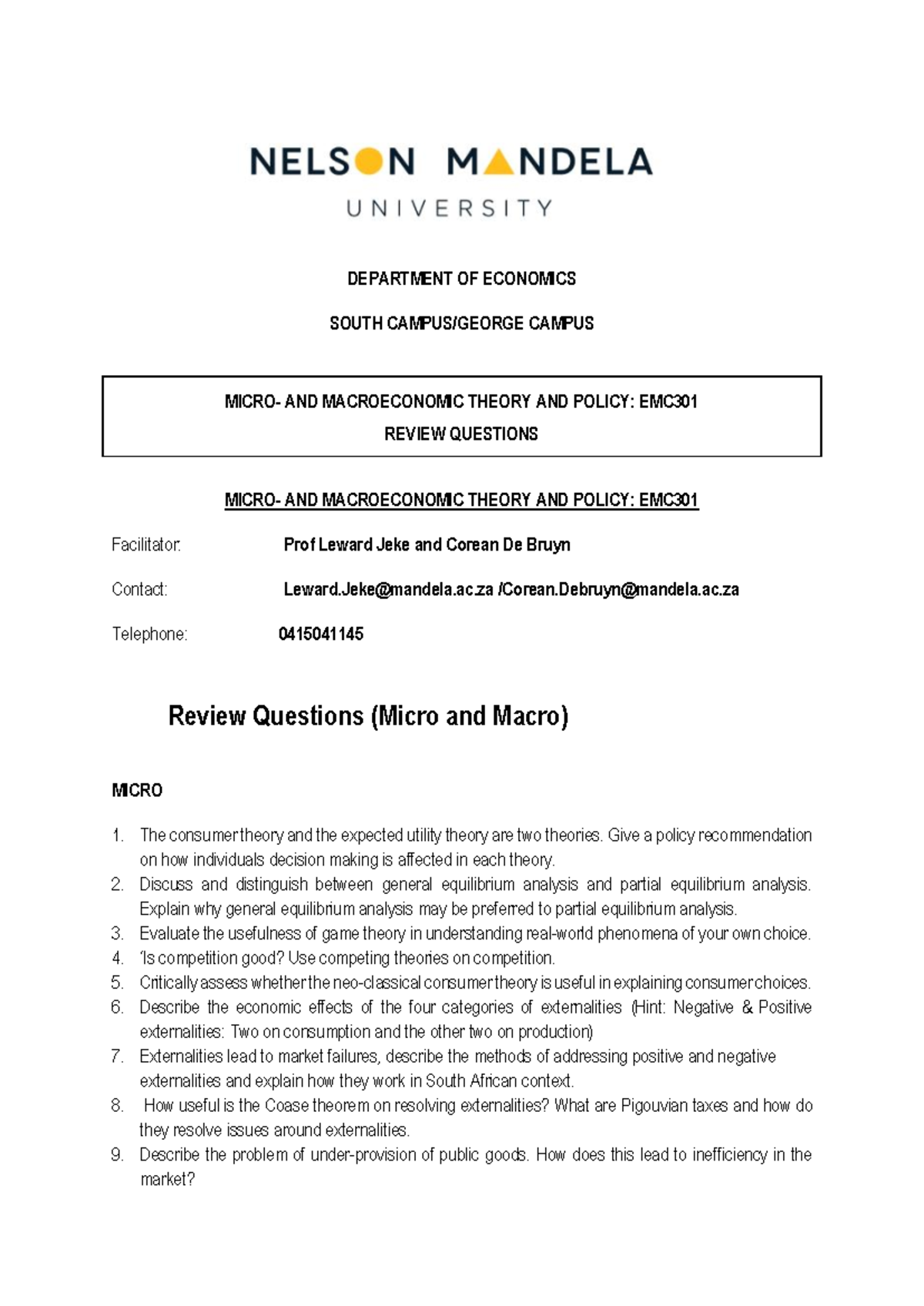 Review Questions for Macroeconomic Theory and Policy: EMC301 - Studocu