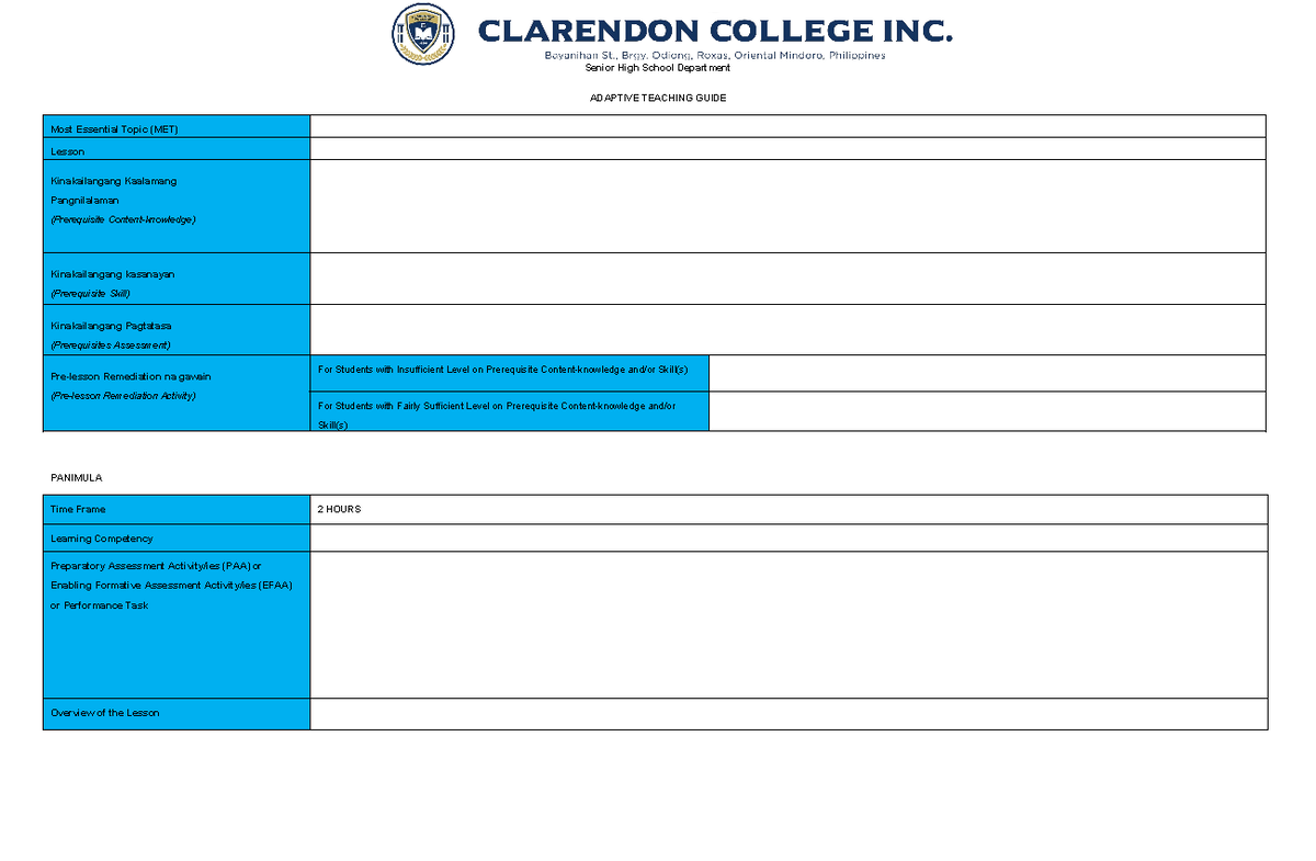 ATG 101: Adaptive Teaching Guide for Senior High School Lessons - Studocu