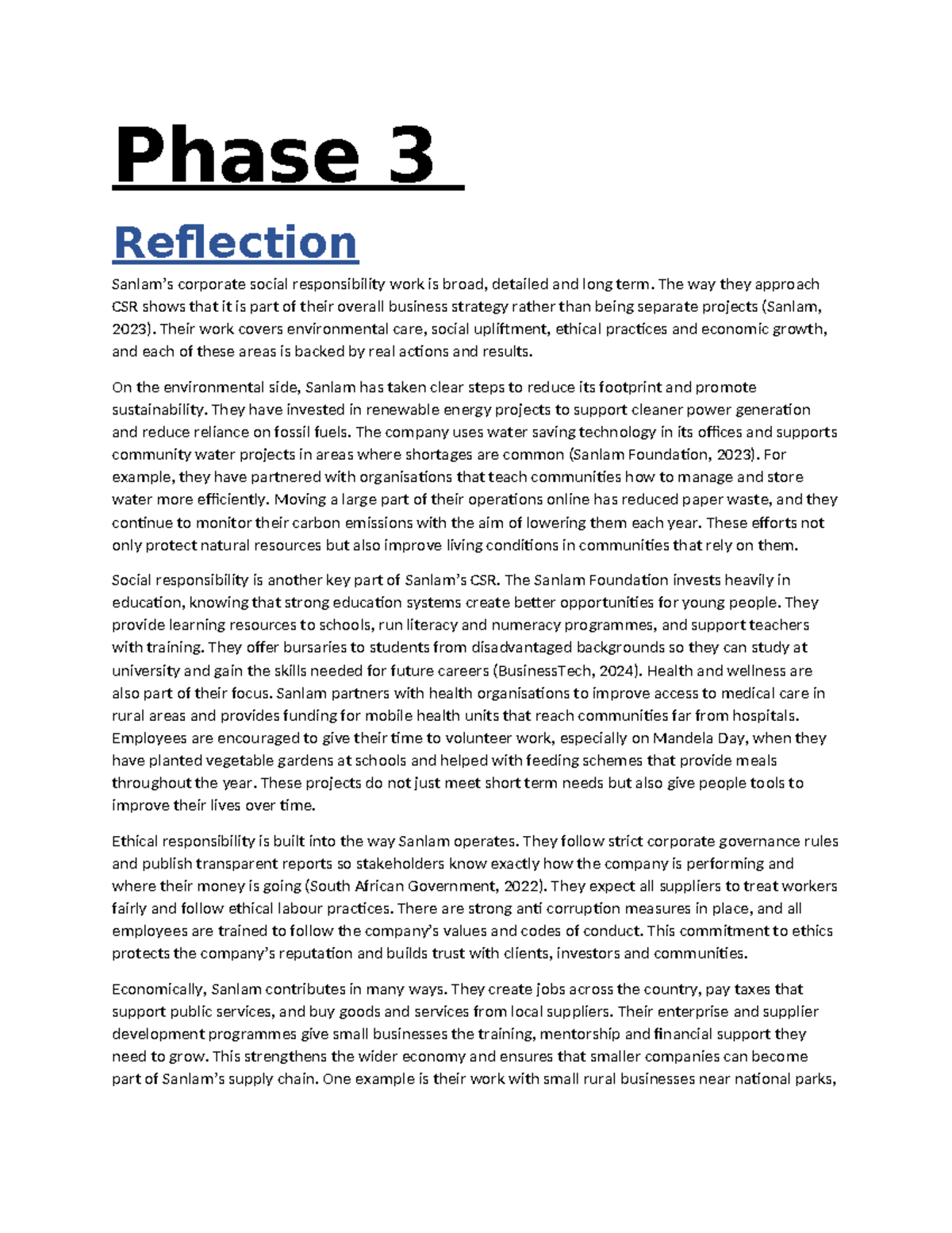 Phase 3 Reflection: Sanlam's Corporate Social Responsibility Strategy ...