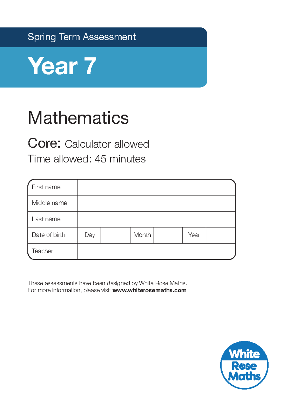 Year 7 Spring Term 2019 - Core Maths Test (Calculator Allowed) - Studocu