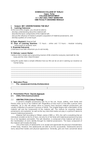 Module 9 THE Spiritual SELF - GE 1- UNDERSTANDING THE SELF I. Lesson ...