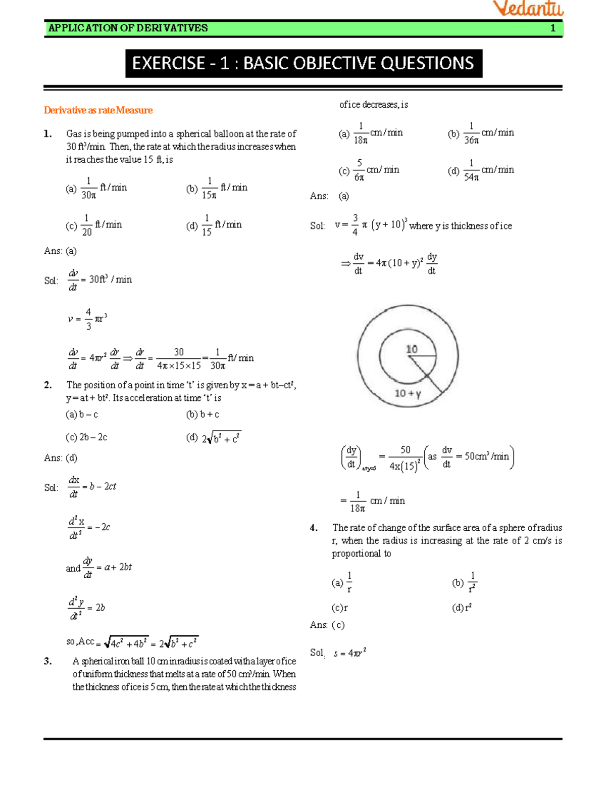 Application of Derivatives (Ex. 1): Objective Questions & Solutions ...