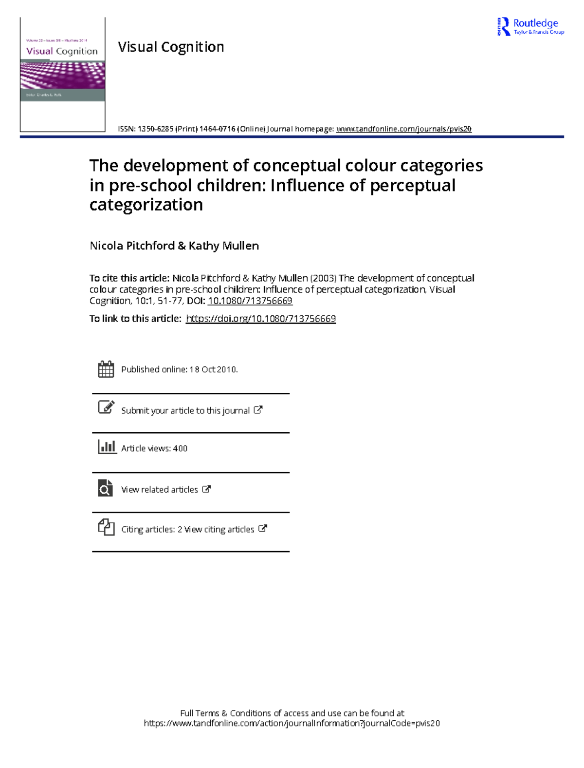 The development of conceptual colour categories in pre-school children ...