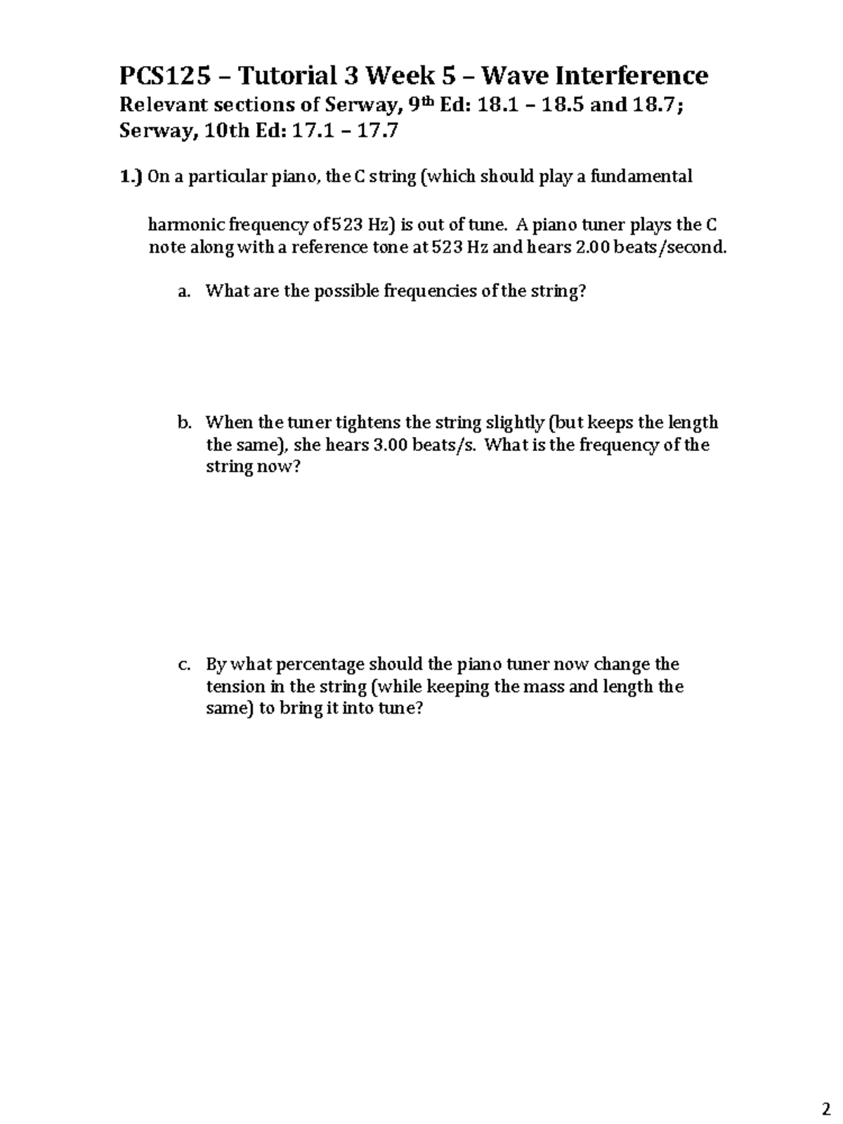 PCS125 Tutorial 3- Additional Practice Problems-Wave Interference ...