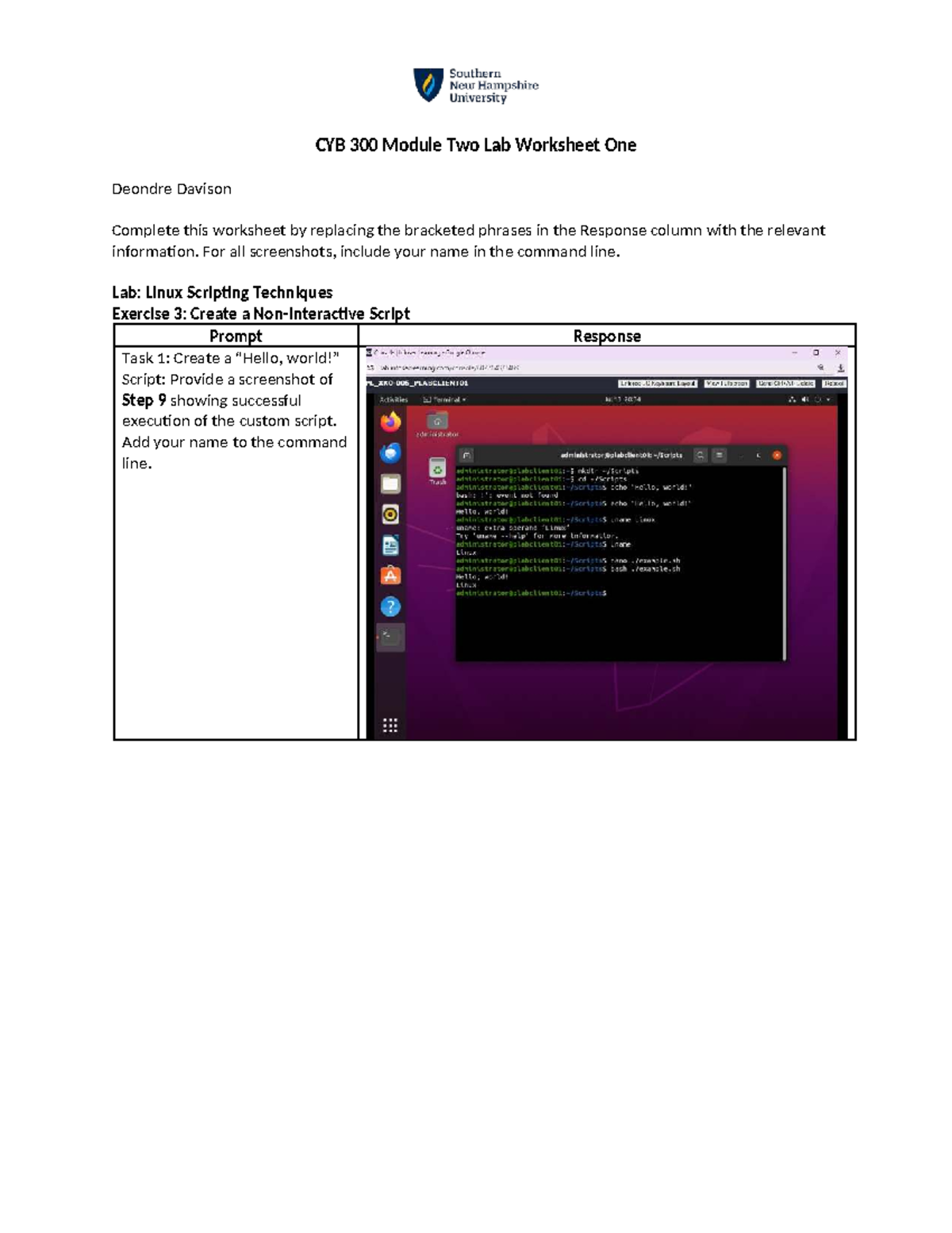 CYB 300 Module Two Lab Worksheet: Linux Scripting Techniques - Studocu