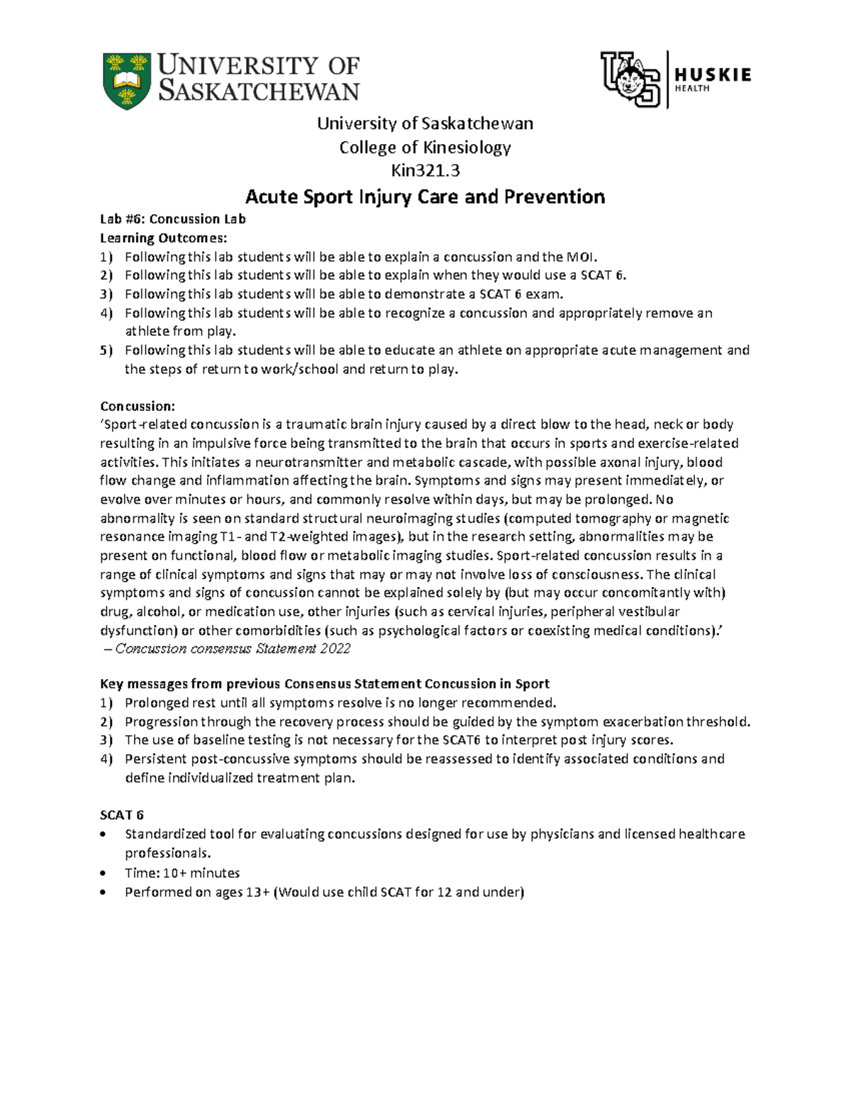 Concussion lab handout - University of Saskatchewan College of ...