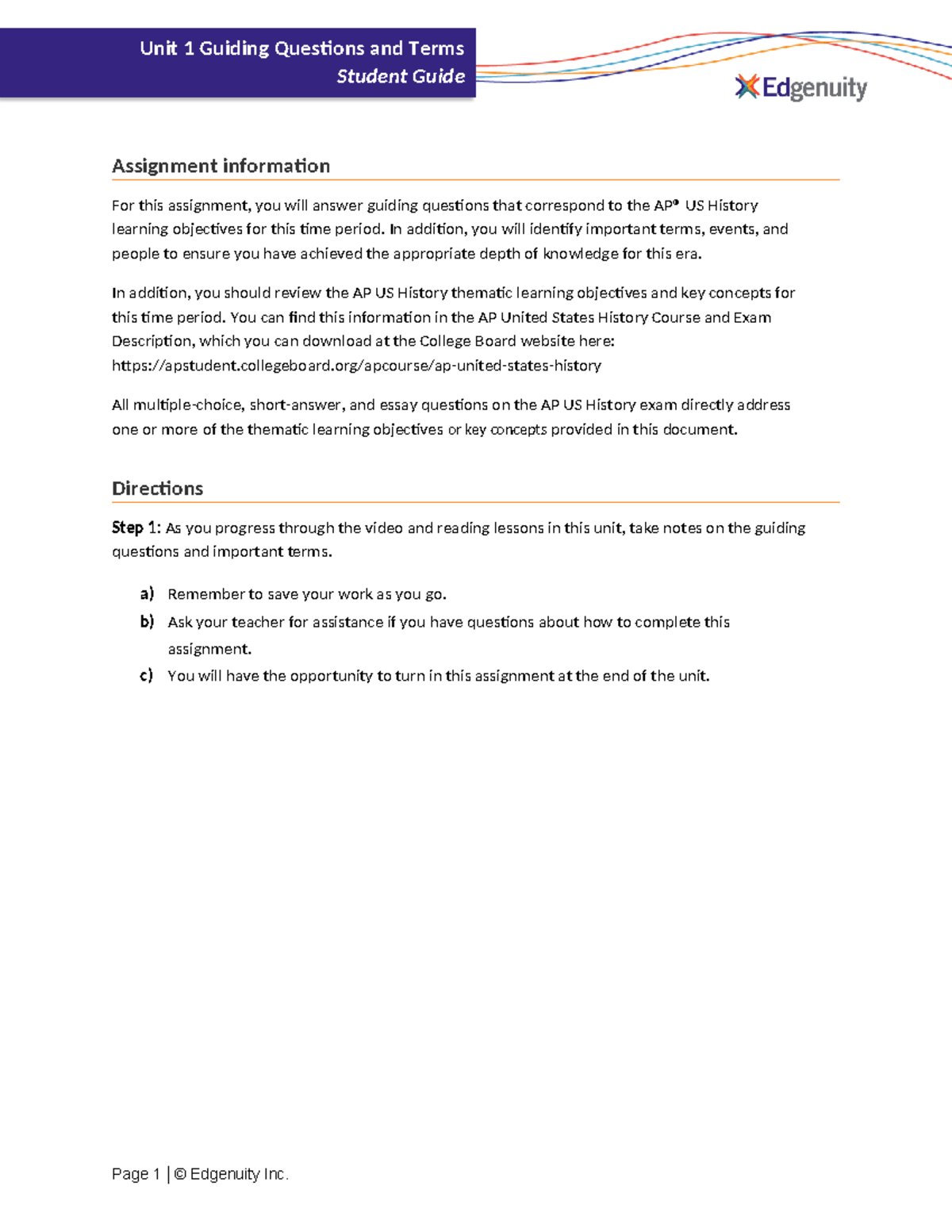 AP US History Assignment: Unit 1 Guiding Questions & Key Terms - Studocu