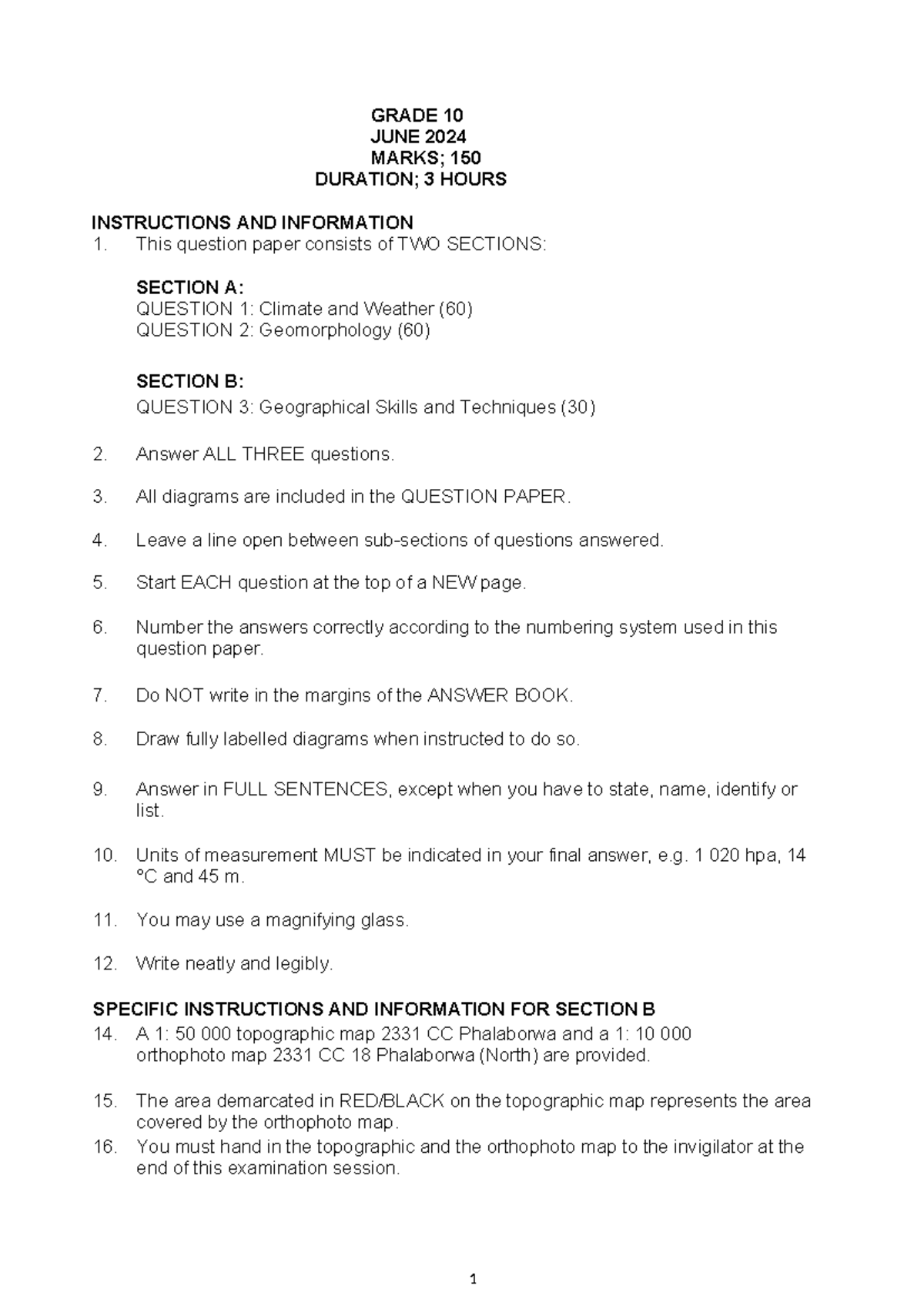 Geography GR 10 June 2024 Exam Paper with Marks and Instructions - Studocu