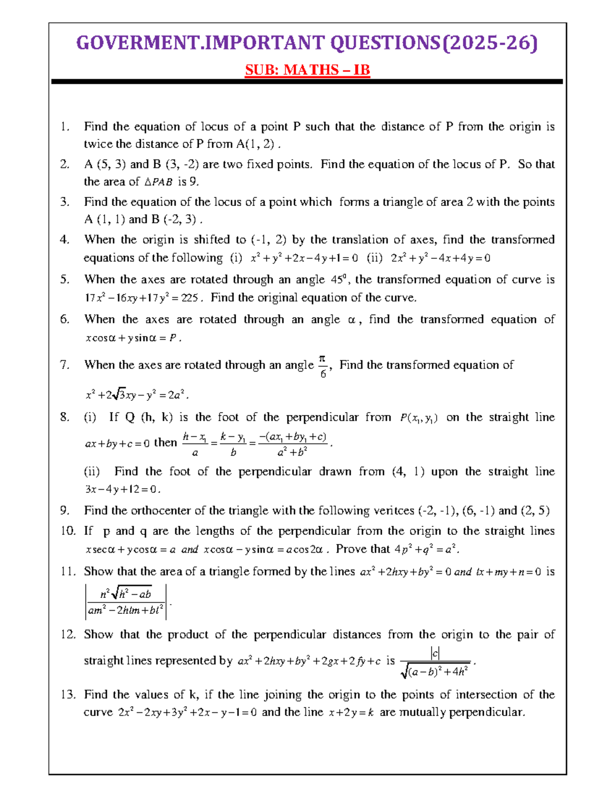 GOVT IMP: Maths IB - Locus and Geometry Questions - Studocu