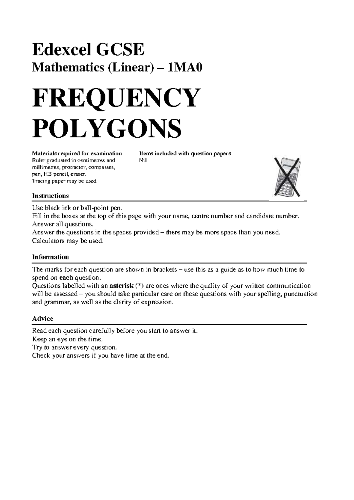 Edexcel GCSE Maths 1MA0 Frequency Polygons Exam Guide - Studocu
