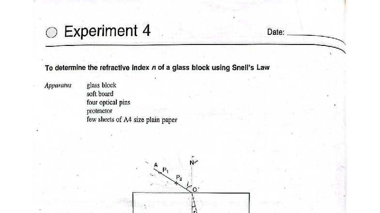 Refractive Index Experiment (32 CS): Measuring Glass Block n - Studocu