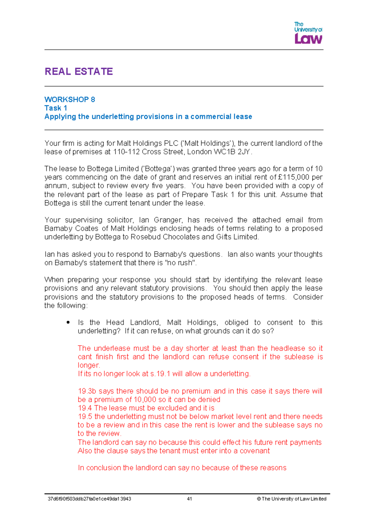 Unit 8 - Guide to Underletting Provisions in Commercial Leases - Studocu