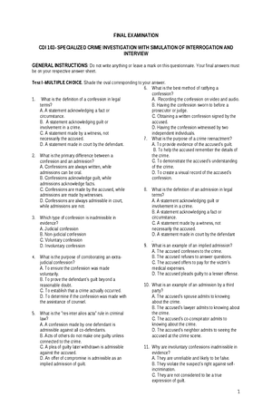 CDI 102 Final Exam Answer Key - Crime Investigation Insights - Studocu
