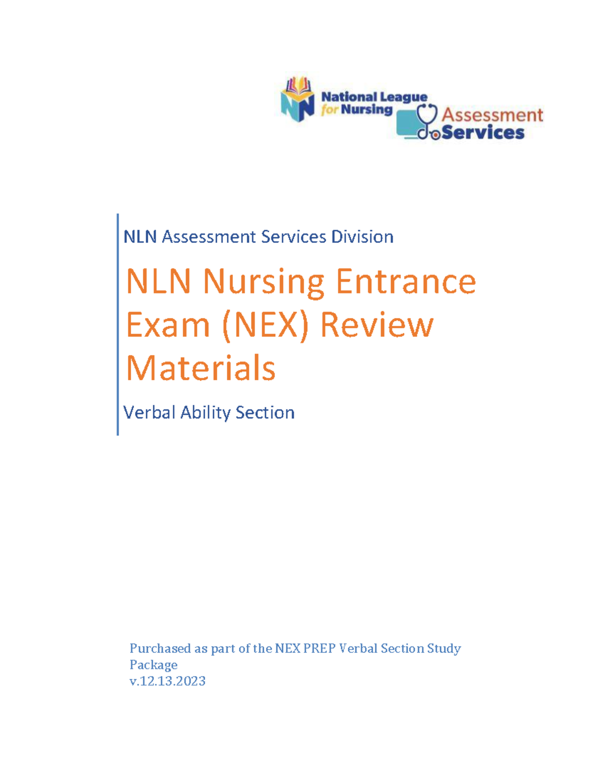 Nln Nex Verbal Ability Review Reading Comprehension Vocabulary