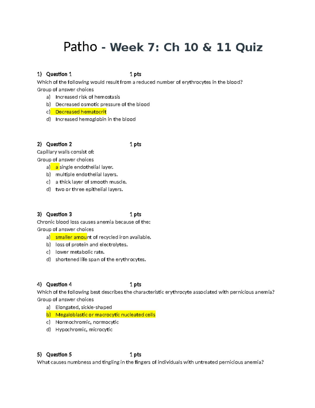 Patho 101 - Week 7 Quiz: Chapters 10 & 11 Insights - Studocu