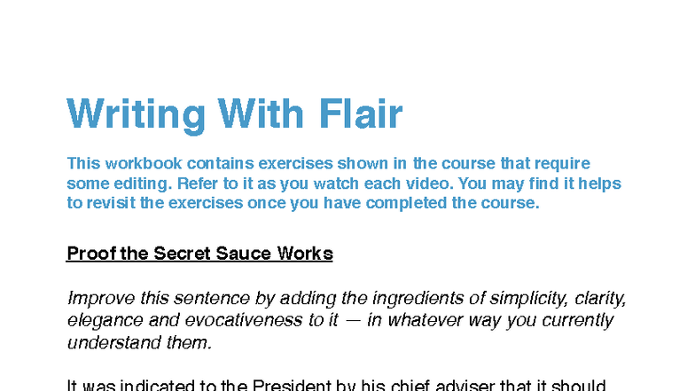 003 Writing With Flair Workbook: Exercises for Effective Editing - Studocu