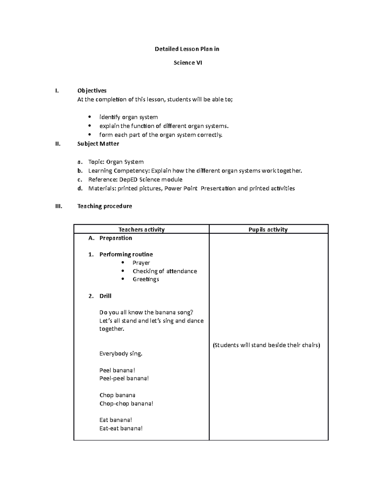 Grade 6 Science Lesson Plan on Organ Systems - Nsna - Studocu