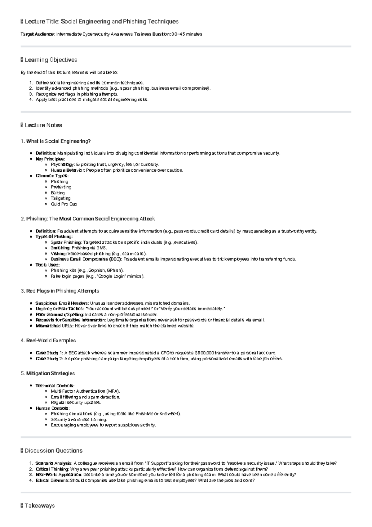 Lecture Notes: Social Engineering & Phishing Techniques (Cybersecurity ...