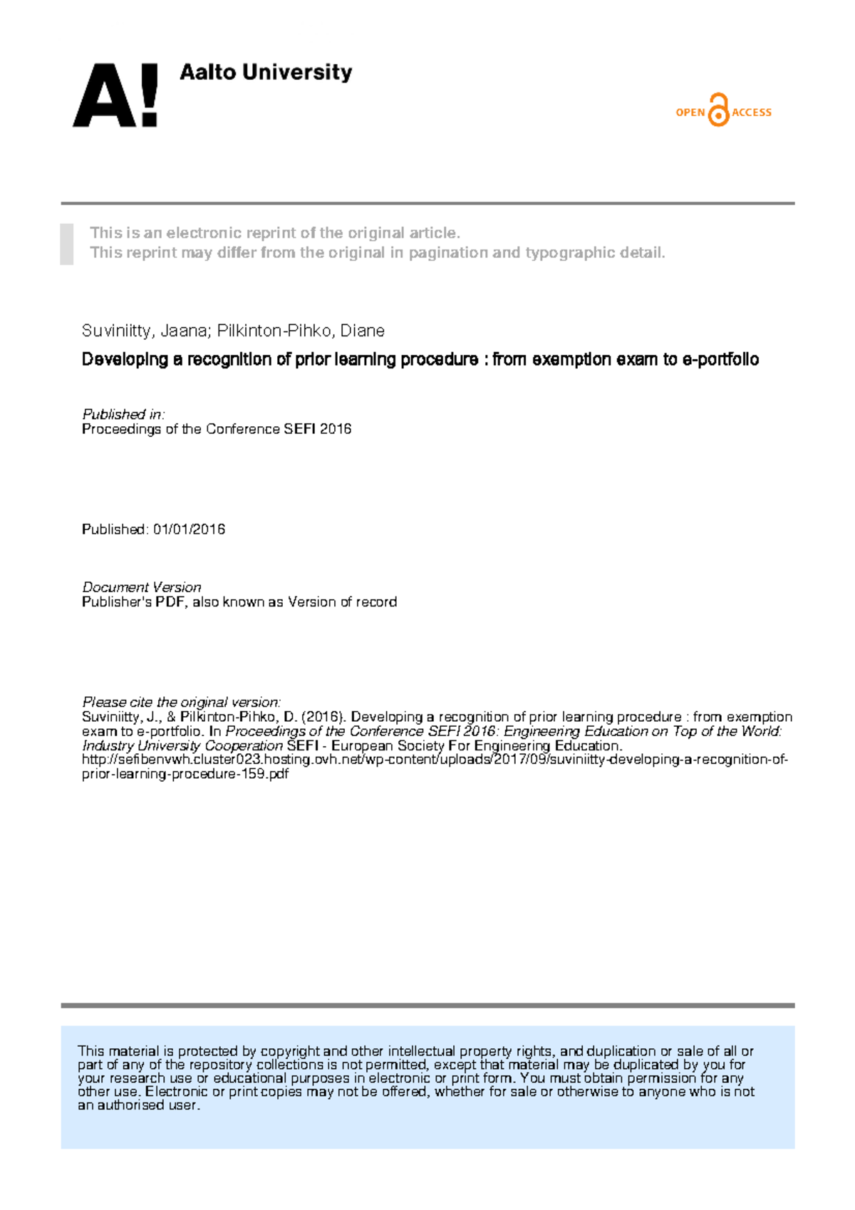 Developing a recognition of prior learni - This is an electronic ...